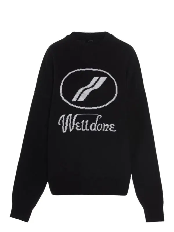 We11Done Logo Intarsia Crewneck Pullover - Black