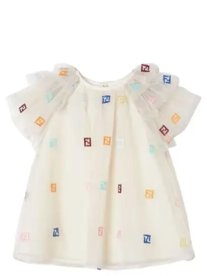 Fendi Embroidered Ff Logo Tulle Dress - White