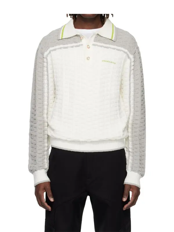 Casablanca Long-sleeve Boucle Polo Shirt - White