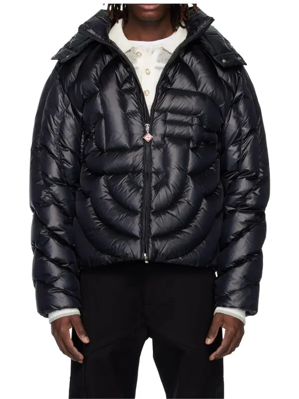 Casablanca Quilted Down Puffer Jacket With Detachable Hood - Black