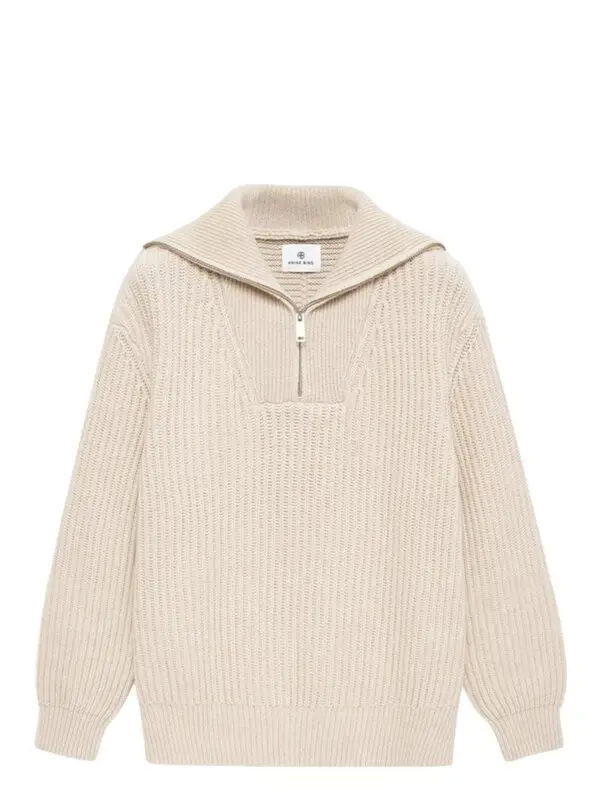 ANINE BING Sammy Half-zip Knit Sweater - Beige