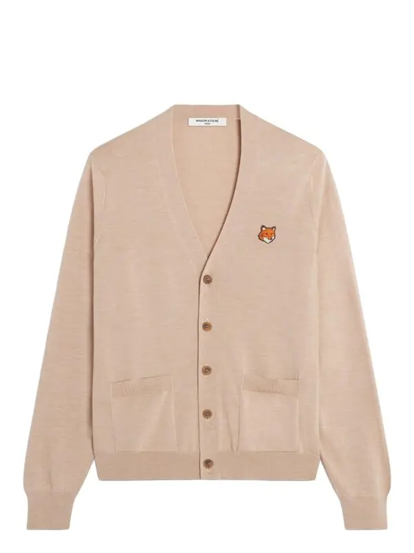Maison Kitsuné Long-sleeved V-neck Cardigan - Nude
