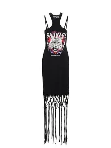 Versace Cotton Blend Maxi Dress With Fringe Embellishment - Black