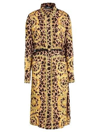 Versace Midi Shirt Dress With Signature Print - Sand