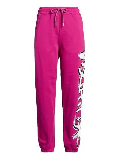 DISCLAIMER Cotton Terry Track Pants With Glittered Logo Detail - Fuchsia
