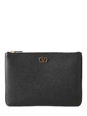 Valentino Garavani Pebbled Leather Logo Clutch - Black