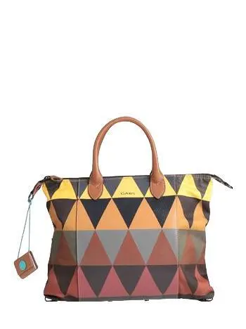 GABS Shopper Bag With Geometric Print In Calfskin And Polyester - Brown
