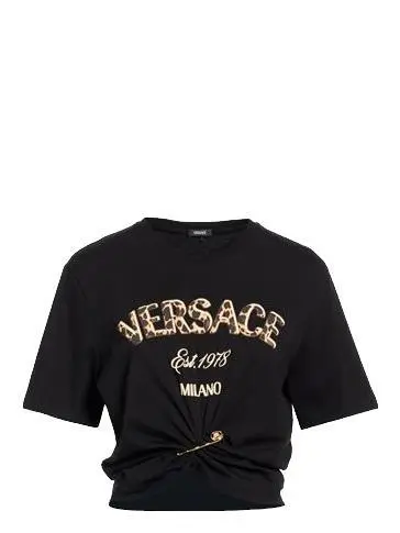 Versace Cotton T-shirt With Logo Print - Black