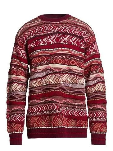 LANEUS Jacquard Knit Crewneck Sweater - Red