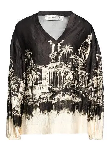 SHIRTAPORTER Viscose V-neck Long Sleeve Top - Black