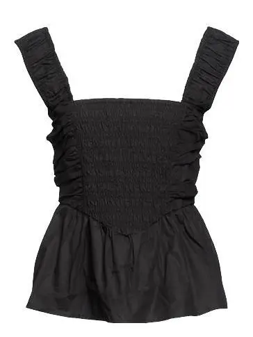 GANNI Shirred Peplum Top In Poplin - Black