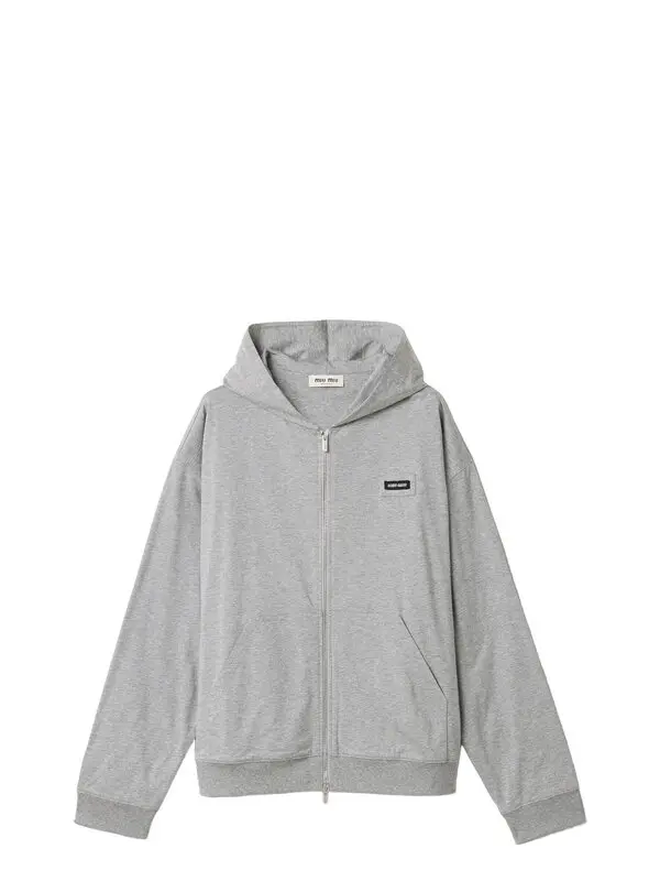 Miu Miu Cotton Fleece Zip-up Hoodie - Grey