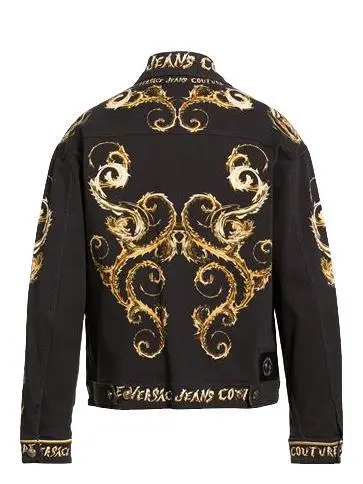 Versace Denim Jacket With Signature Print - Black