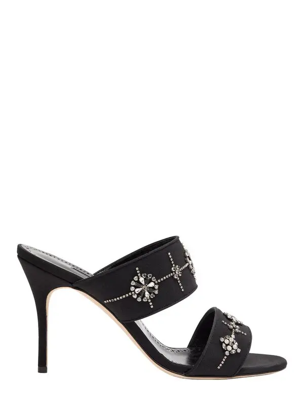 Manolo Blahnik Ralota 90 Crystal Embellished Crepe De Chine Mules - Black