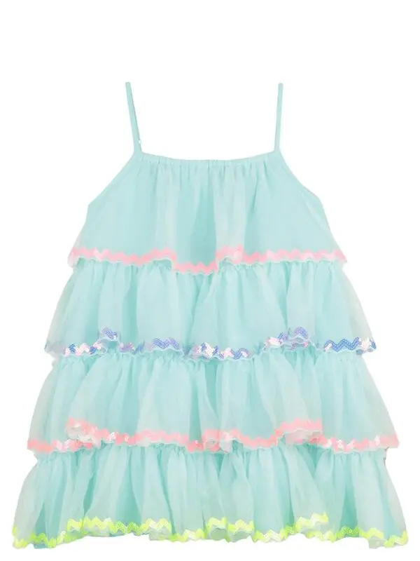 BILLIEBLUSH Tiered Ruffled Dress With Sequin Trim - Azure