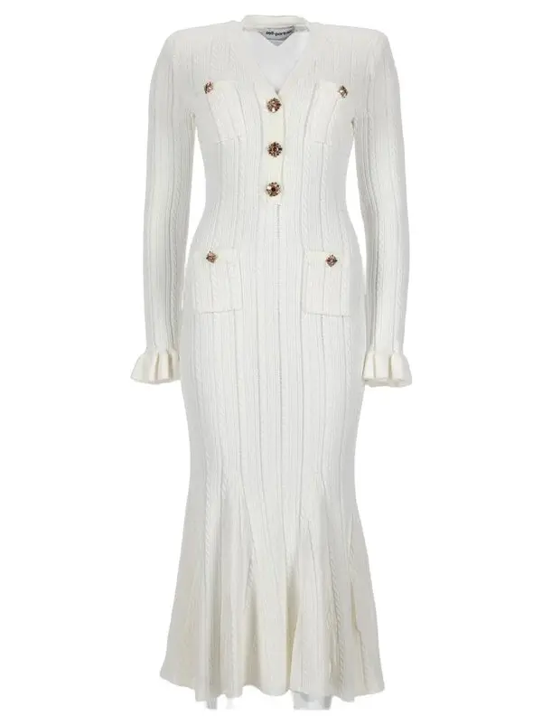 SELF-PORTRAIT Pointelle Knit Midi Dress - White