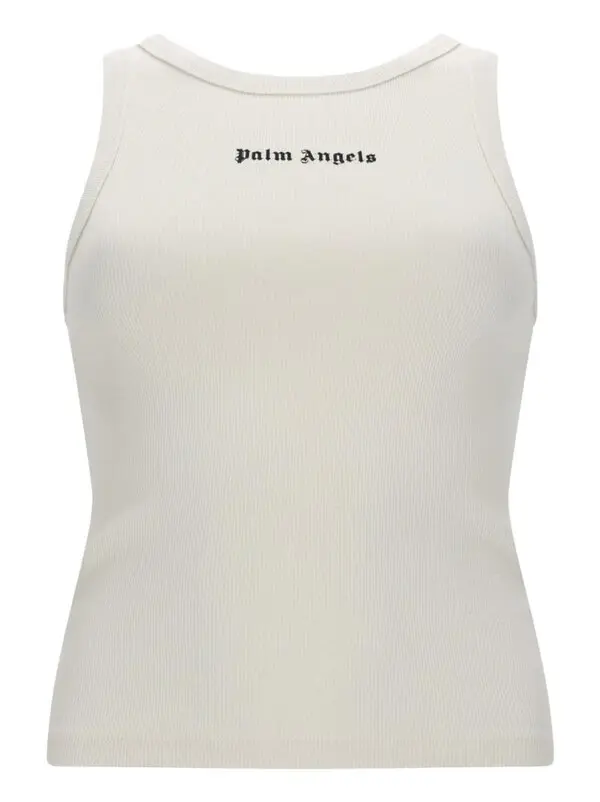 Palm Angels Ribbed Logo Tank Top - White