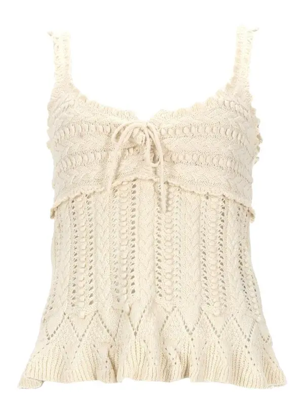 MARANT ETOILE Neves" Cream Crochet Tie Neck Top - Ivory