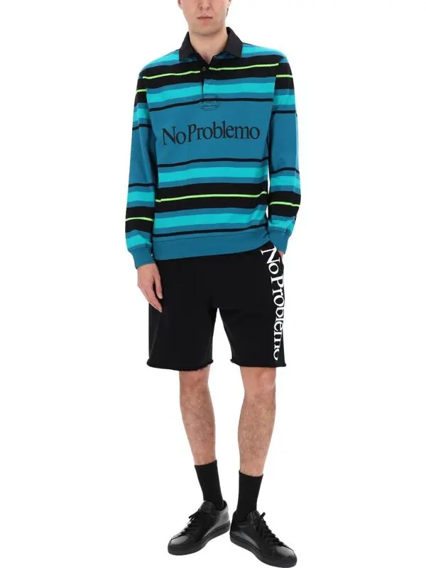 NO PROBLEMO Striped Polo Shirt - Black
