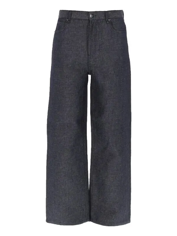 Fendi Relaxed Fit Linen Cotton Blend Trousers - Blue