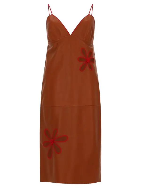 Fendi Lamb Leather Midi Dress - Brown