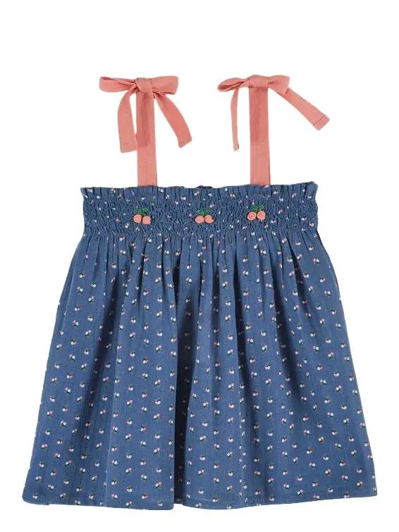 EMILE & IDA Embroidered Cotton Top - Blue