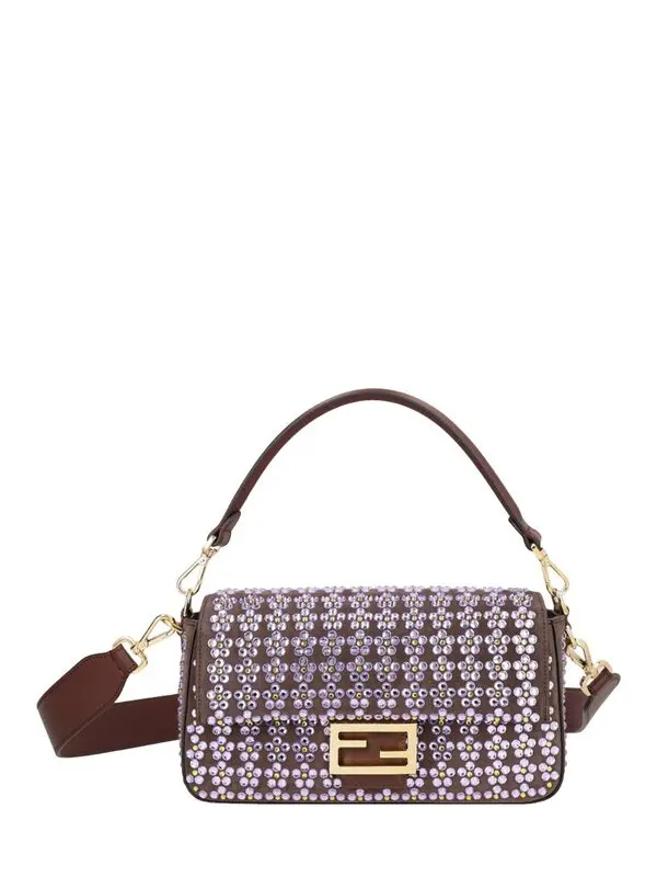 Fendi Baguette Embellished Calf Leather Bag - Brown