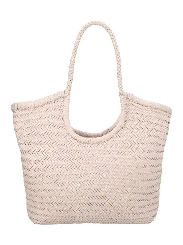 Dragon Diffusion Diagonal Triple Jump" Woven Leather Tote - Beige