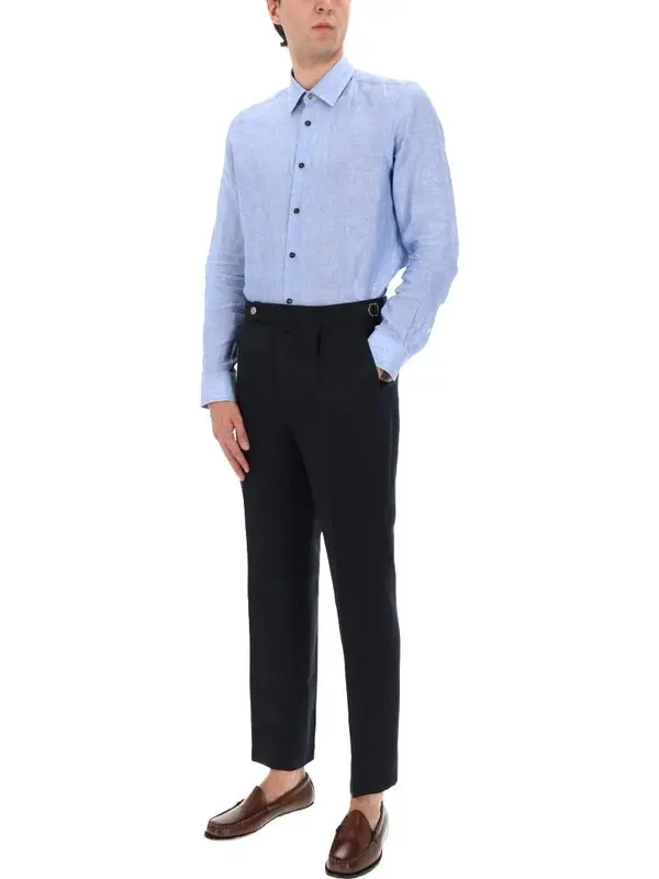 BOSS Tailored Pleated Linen Trousers - Blue