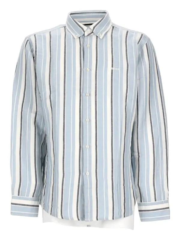 BOSS Ricoplus" Striped Linen-cotton Shirt - Azure