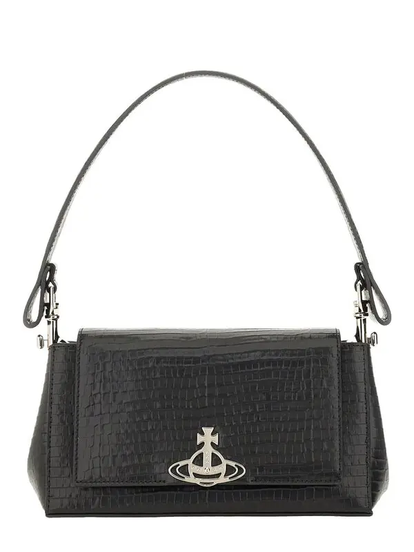VIVIENNE WESTWOOD Hazel" Medium Croc-effect Leather Shoulder Bag - Black
