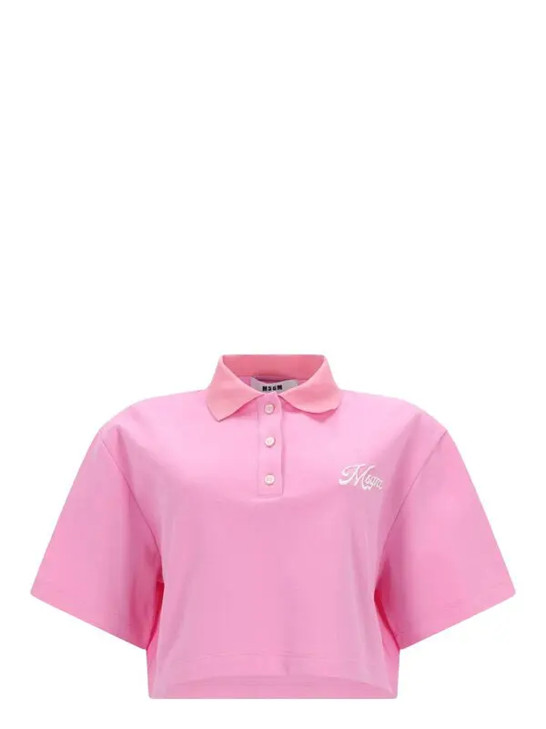 MSGM Cropped Polo Shirt With Logo Detail - Pink