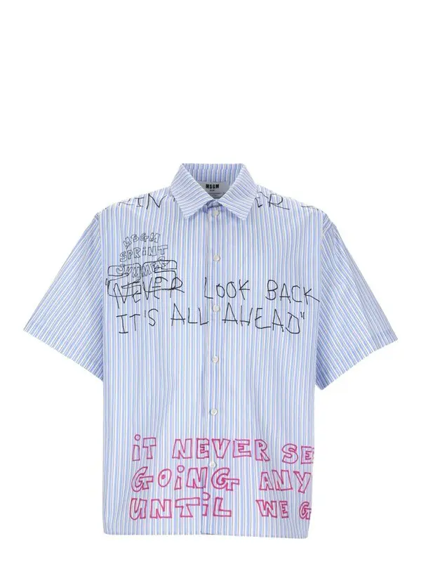 MSGM Printed Cotton Shirt - Azure