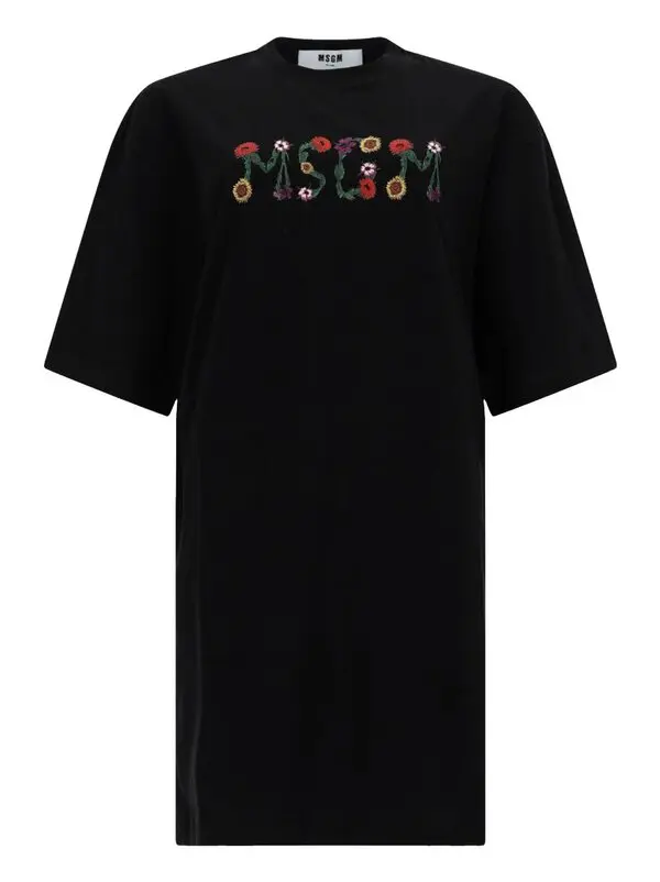 MSGM Logo Embroidered T-shirt Dress - Black