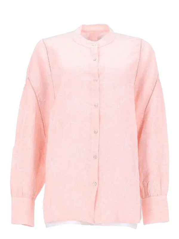 120% Lino Embroidered Linen Shirt - Pink