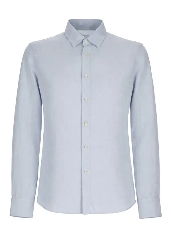 120% Lino Camicia In Lino - Baby Blue