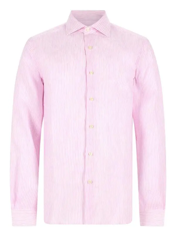 120% Lino Striped Linen Shirt - Pink