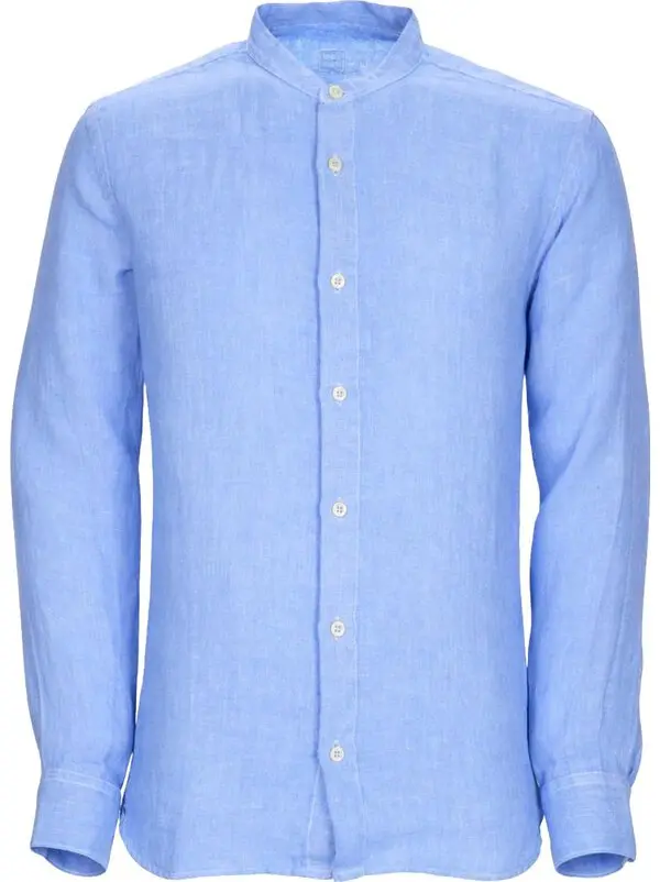 120% Lino Mandarin Collar Shirt - Azure