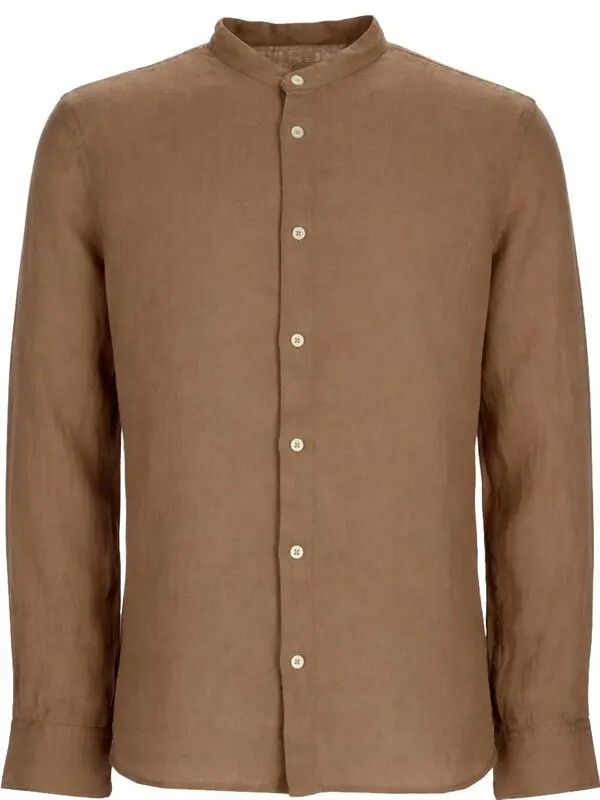 120% Lino Slim Fit Linen Shirt - Brown