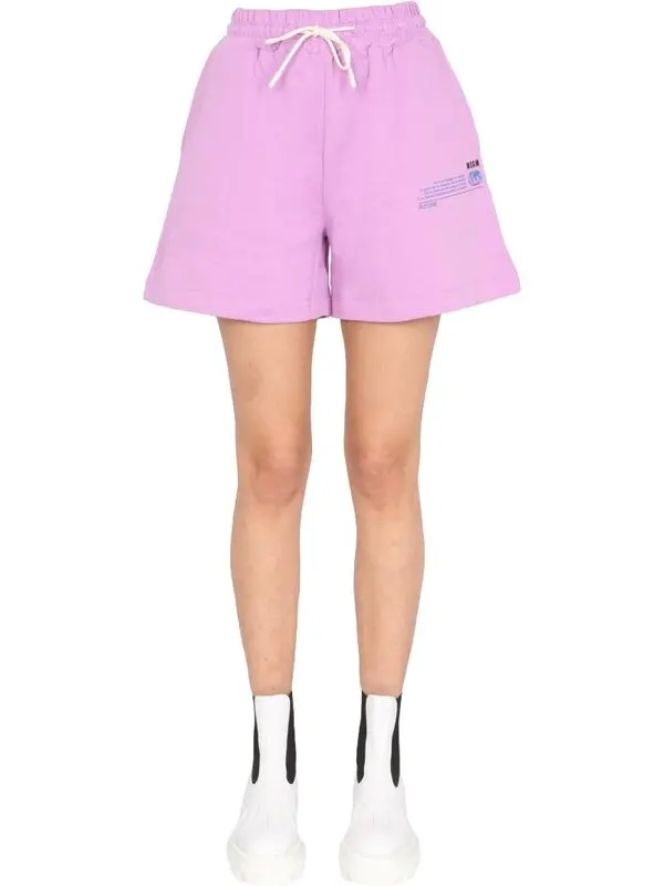 MSGM Cotton Shorts With Drawstring Waist - Pink