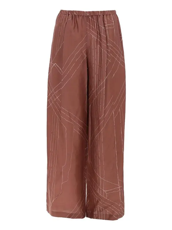 ALYSI Wide Leg Silk Trousers - Brown
