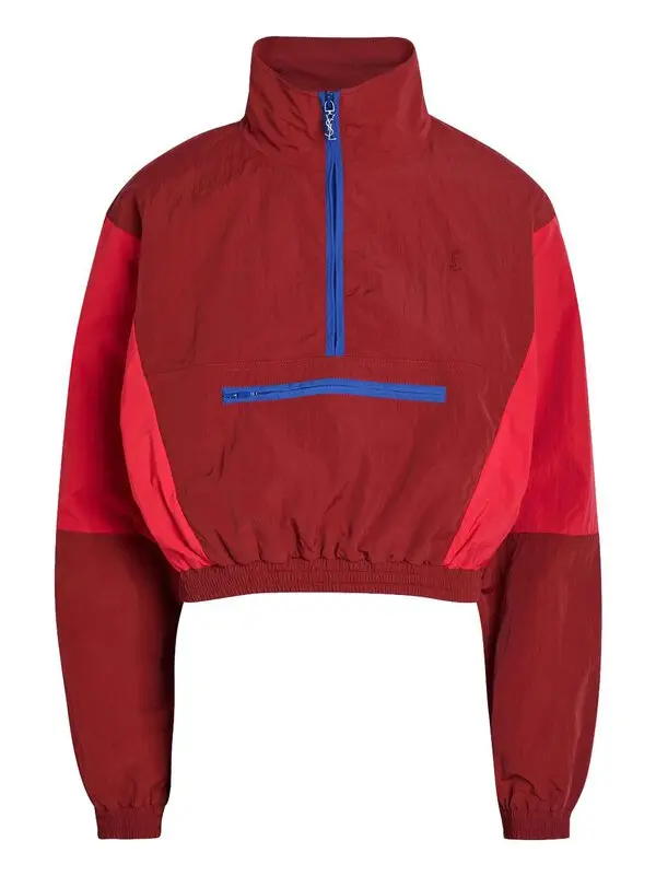 Saint Laurent Color-blocked Cropped Shell Jacket - Dark Red