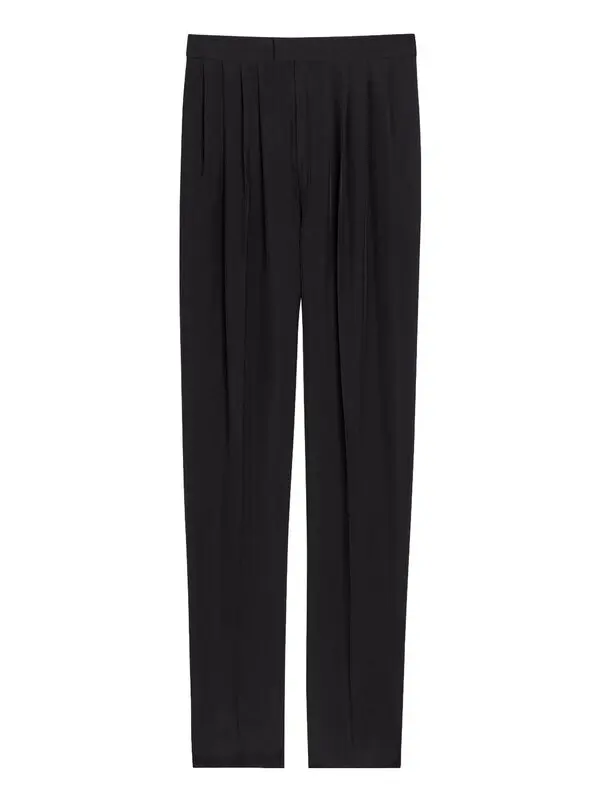 Saint Laurent Pleated Tapered-leg Brushed Silk Trousers - Black