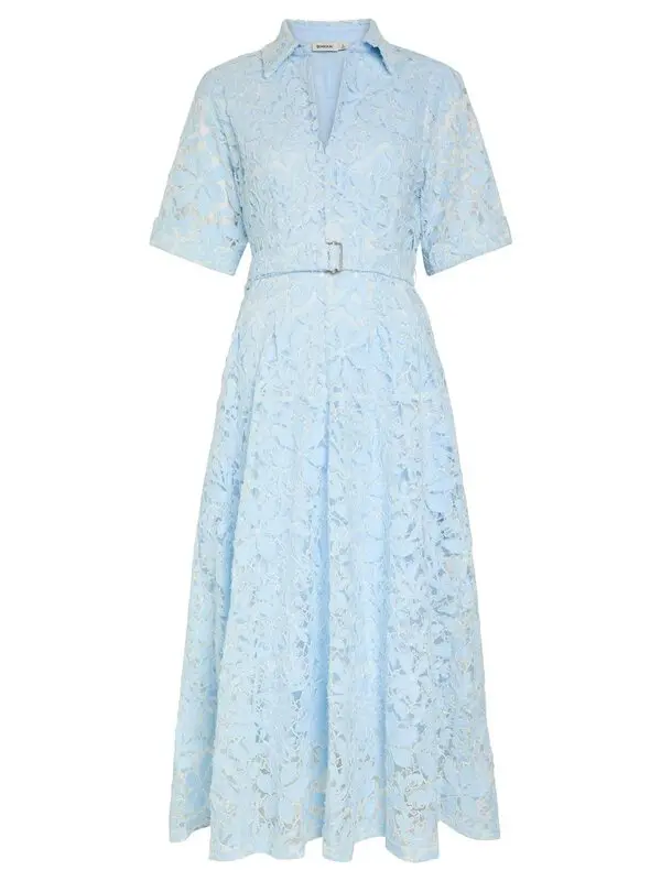 Simkhai Deanna Floral-appliquéd Lace Midi Shirt Dress - Blue