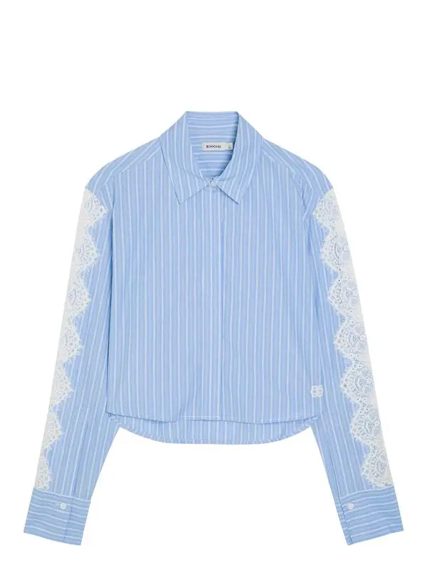 Simkhai Renata Striped Cotton-poplin Shirt With Lace Trim - Blue