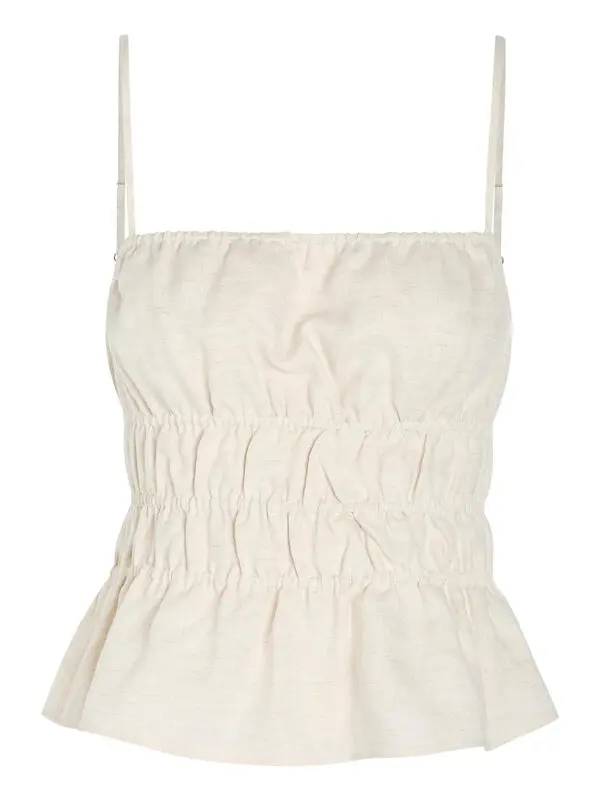 Staud Ayla Smocked Linen Tank Top - Beige