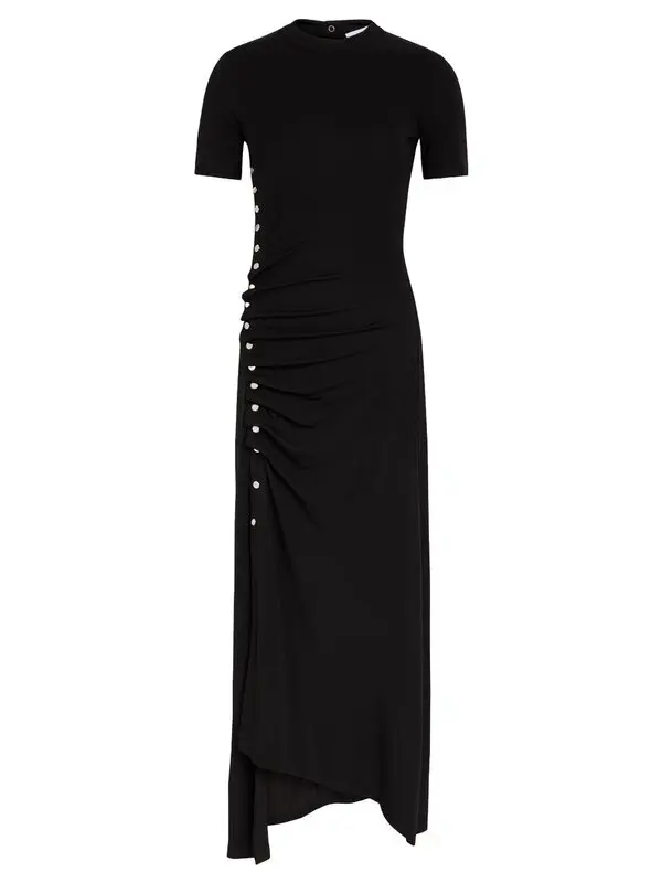 Rabanne Gathered Asymmetric Stretch-jersey Midi Dress - Black