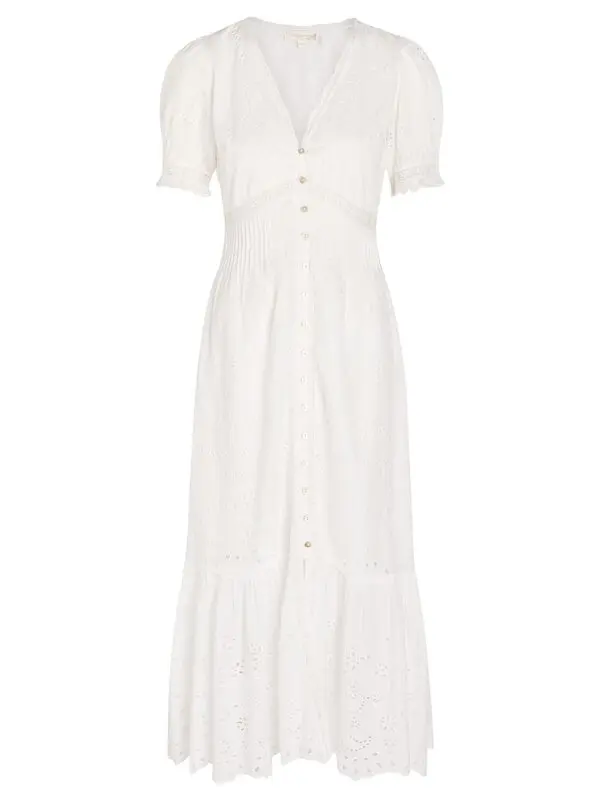 LoveShackFancy Embroidered Cotton Midi Dress - White