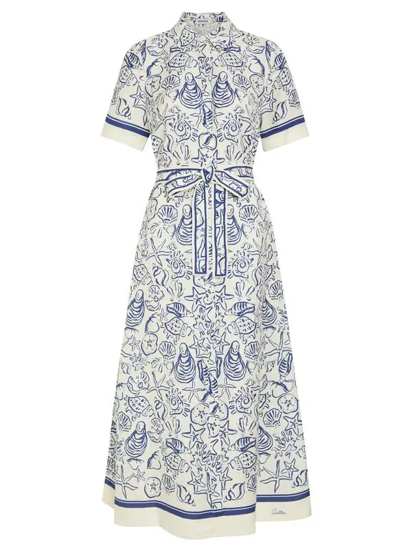 Simkhai Printed Linen-blend Midi Shirt Dress - Blue