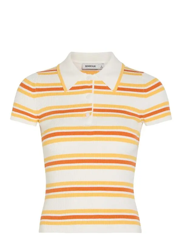 Simkhai Luka Striped Ribbed Polo Top - Yellow